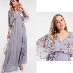 ASOS | Dresses | Asos Blouson Embroidered Grey Maxi Dress | Poshmark